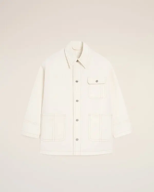 Ami Double Faced Cotton Gabardine Worker Jacket - White Cream
