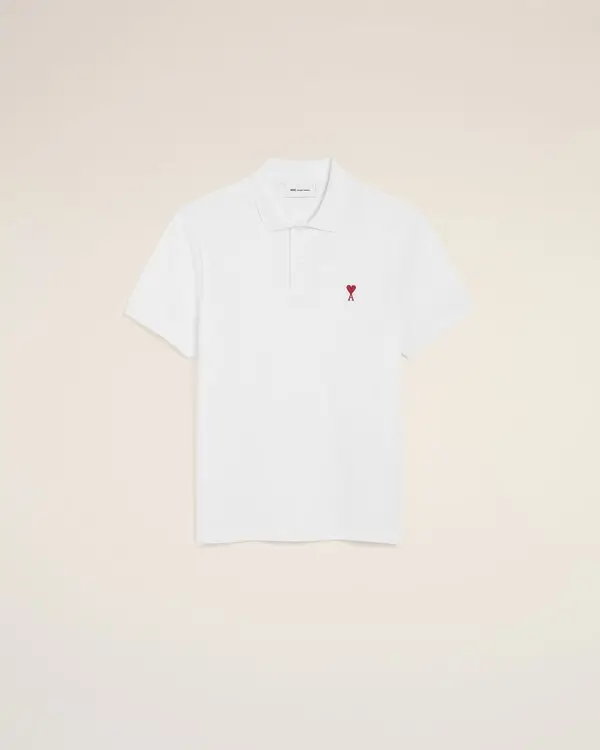AMI Paris Cotton Polo Shirt With De Coeur Embroidery - White
