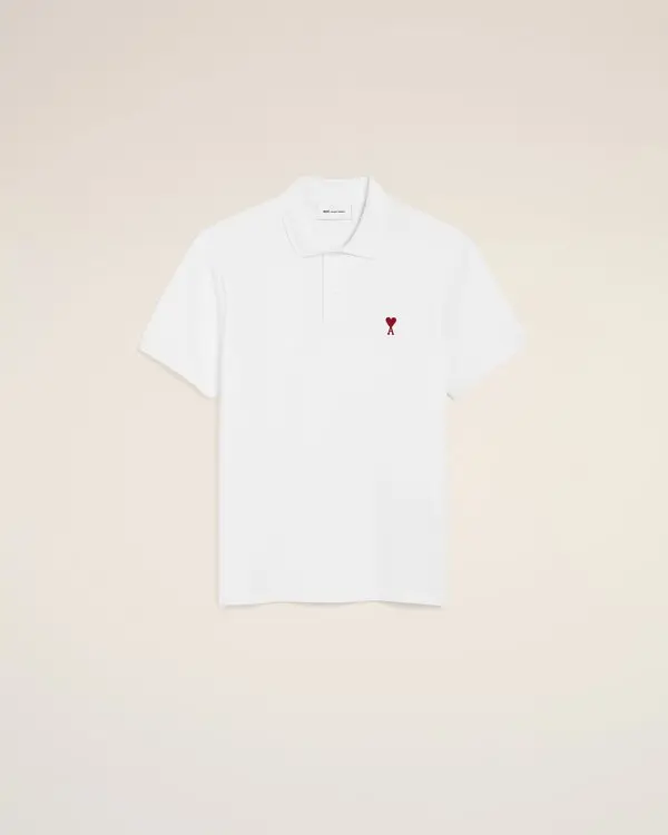 AMI Paris Cotton Polo Shirt With De Coeur Embroidery - White