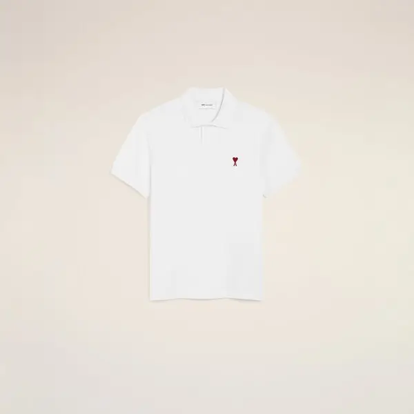 AMI Paris Cotton Polo Shirt With De Coeur Embroidery - White
