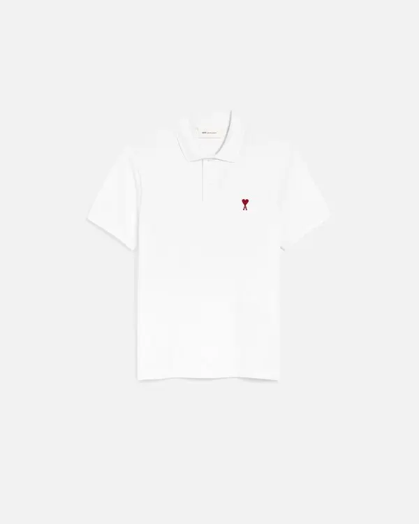 AMI Paris Cotton Polo Shirt With De Coeur Embroidery - White