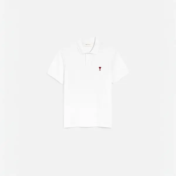 AMI Paris Cotton Polo Shirt With De Coeur Embroidery - White
