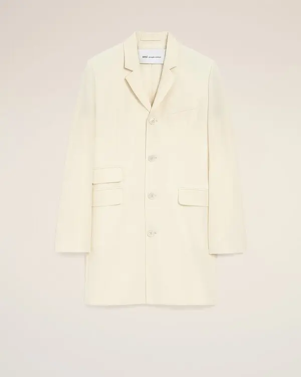 Ami Wool Straight Single Breasted Coat - White Cream