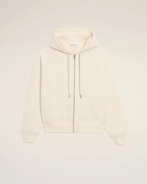 Ami Embossed De Coeur Zipped Hoodie - White Cream