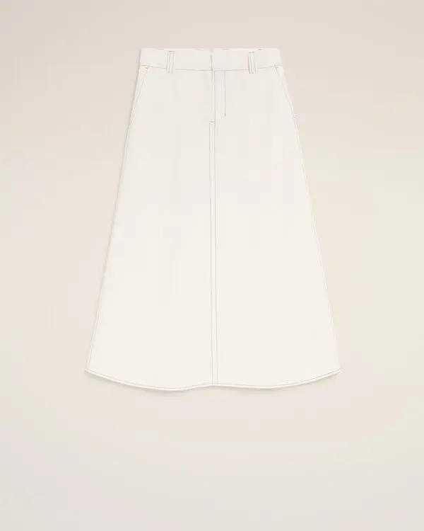 AMI Paris White Cotton Gabardine Trapeze Skirt - White Cream