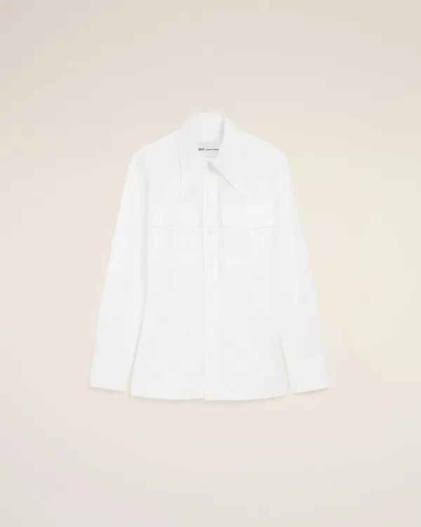 Ami Cotton Poplin Fitted Shirt With De Coeur Plate