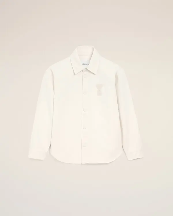 Ami White Cotton Knitted Overshirt - White Cream