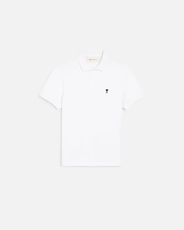 AMI Paris Cotton Short Sleeves De Coeur Polo Shirt - White