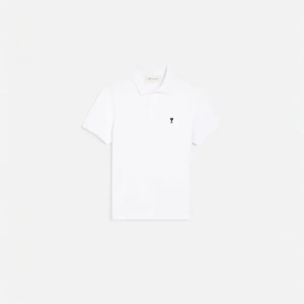 AMI Paris Cotton Short Sleeves De Coeur Polo Shirt - White