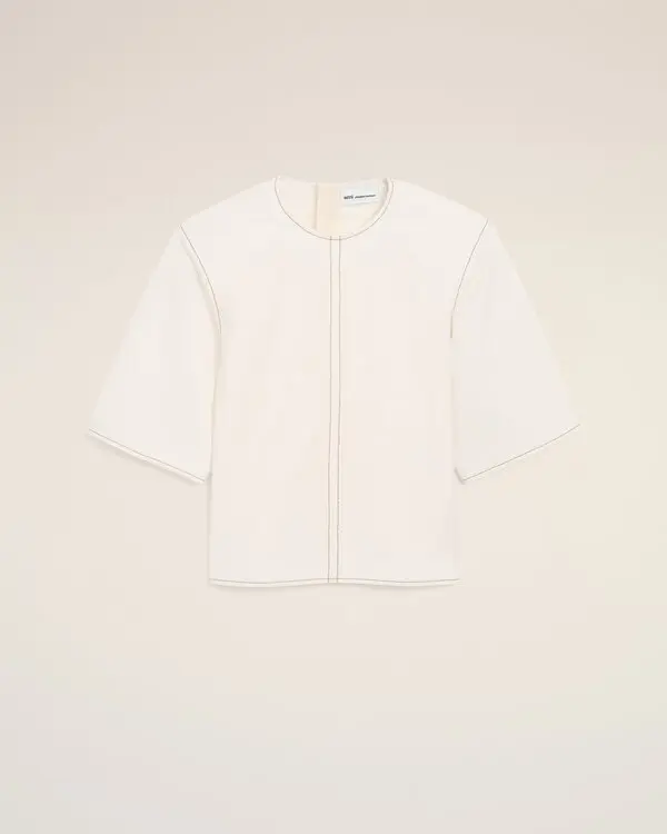 Ami Short Sleeve Gabardine Top - White Cream