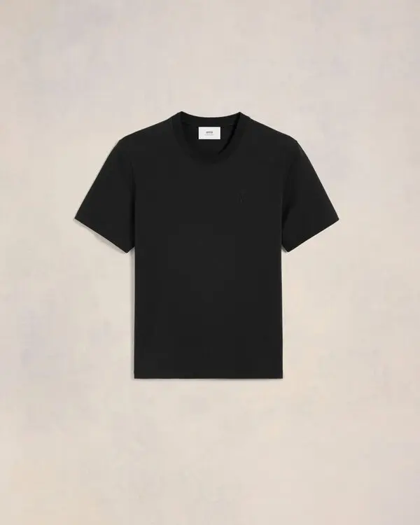 AMI Paris Organic Cotton T-shirt With De Coeur Logo - Black