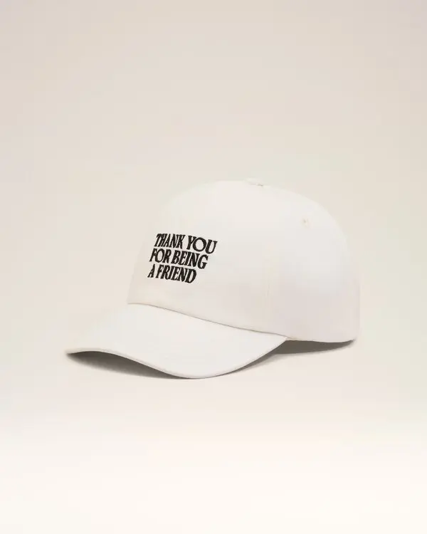 Ami White Cotton Thank You For Being A Friend Embroidery Cap White - White Cream