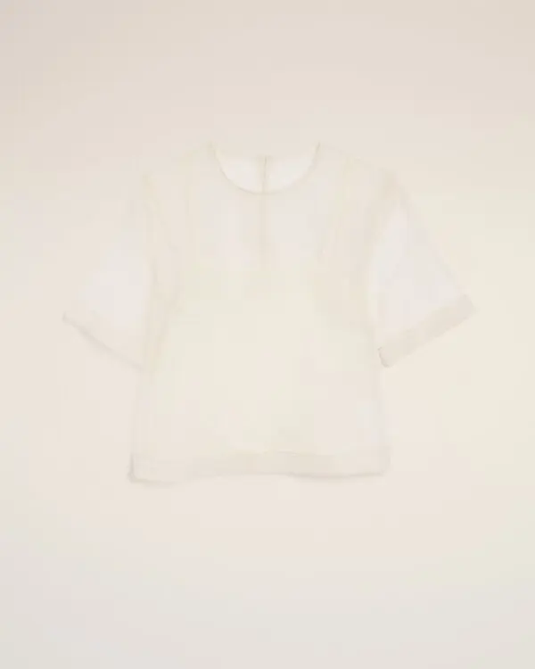 Ami Sheer Silk Organza Top With Under Top - White Cream