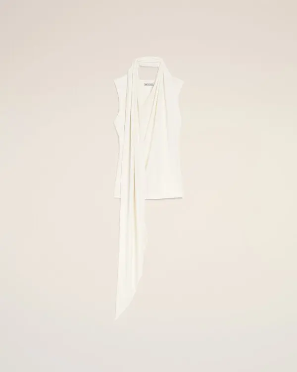 Ami Sleeveless Lavalliere Top - White Cream