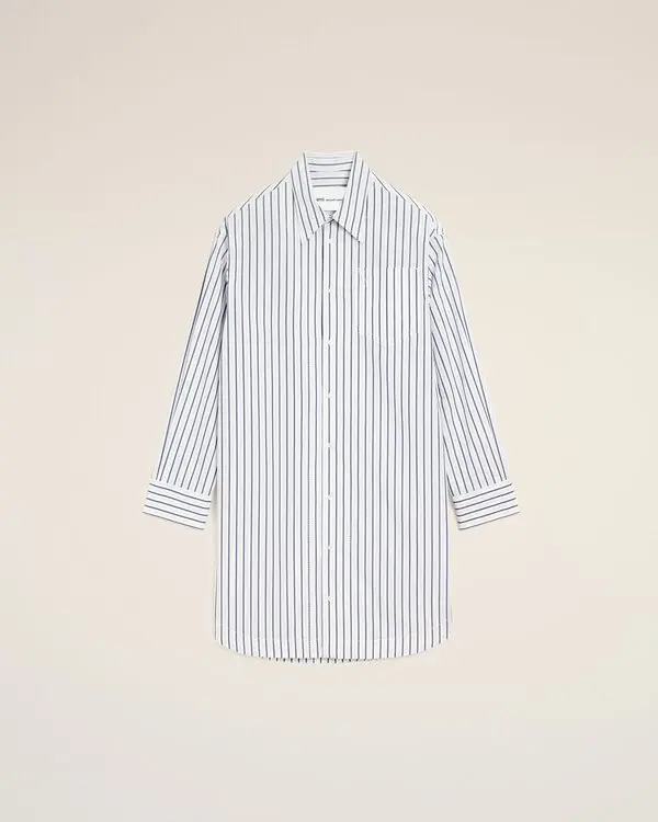 AMI Paris Striped Cotton Wide Shirt Dress - White/ink