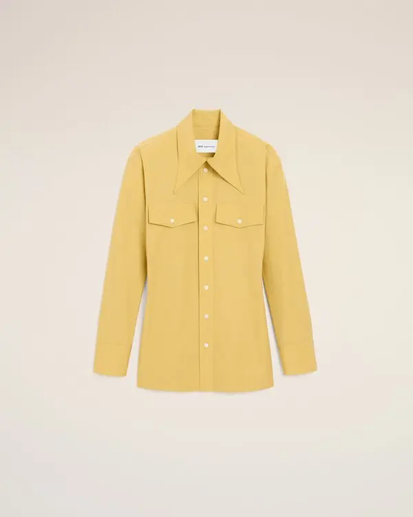 Ami Cotton Poplin Sharp Collar Shirt - Yellow Pastel