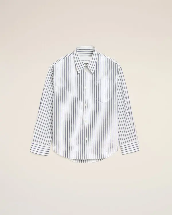 AMI Paris Cotton Striped Wide Shirt - White/ink