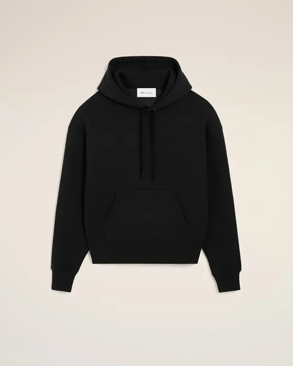 AMI Paris Cotton Hoodie With Embossed De Coeur - Black