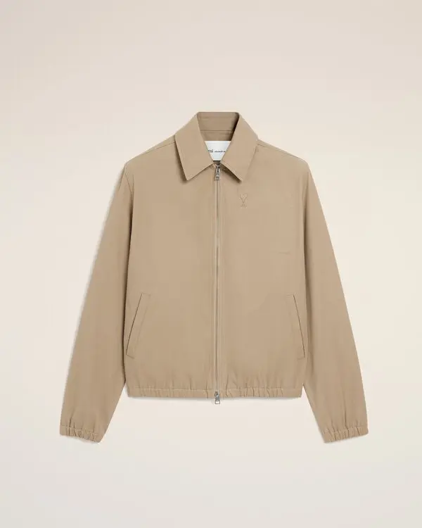 Ami Cotton Gabardine Zipped Jacket - Taupe Beige