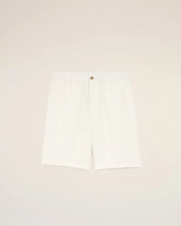 Ami Beige Blended Linen Elasticated Waist Shorts - White Cream