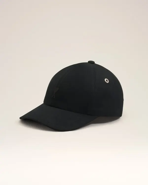 AMI Paris Cotton Cap With De Coeur Embroidery - Black