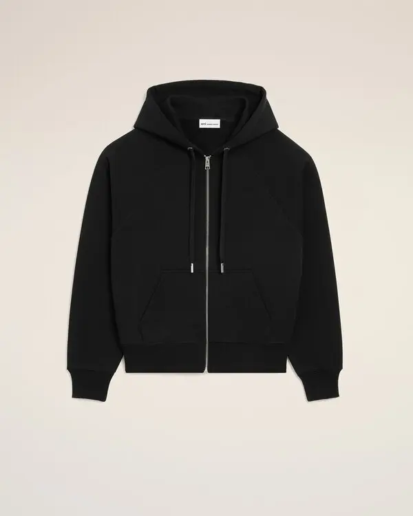 Ami Cotton Embossed De Coeur Zipped Hoodie - Black