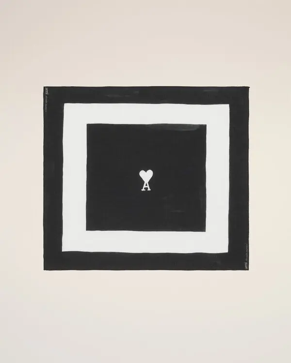 AMI Paris Cotton De Coeur Printed Scarf - Black