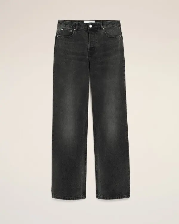 Ami Black Cotton Large Fit Jeans - Used Grey