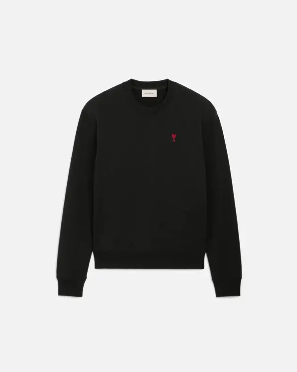 AMI Paris Cotton Crewneck Sweatshirt With De Coeur Embroidery - Black