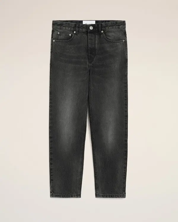 Ami Black Cotton Tapered Fit Jeans - Used Grey