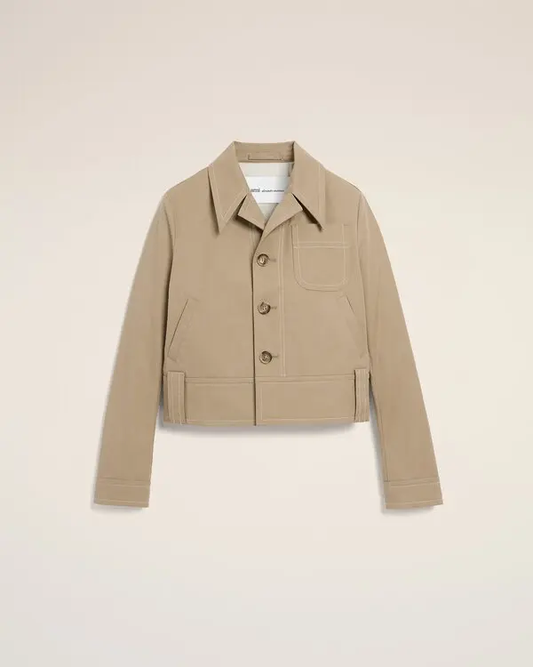 Ami Cotton Gabardine Buttoned Jacket - Taupe Beige