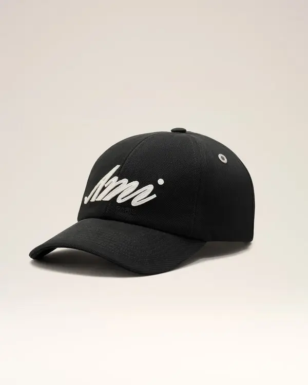 AMI Paris Cotton Baseball Cap With Felt Patch - Black