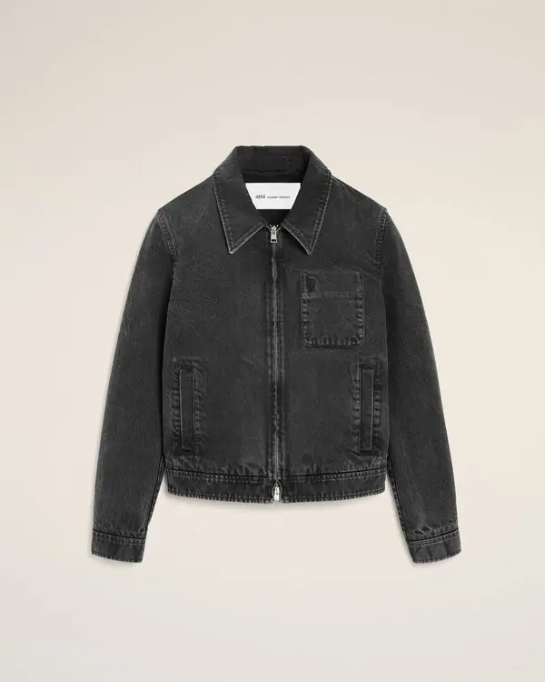 Ami Black Cotton Tonal De Coeur Zipped Jacket - Used Grey