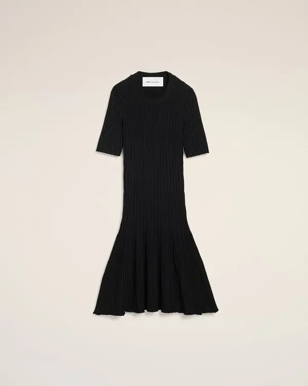 AMI Paris Knit Mini Godet Dress - Black