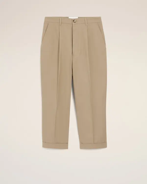 Ami Beige Cotton Carrot Oversized Trousers - Taupe Beige