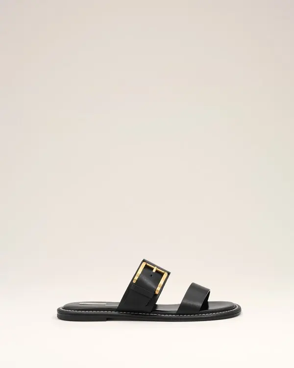 AMI Paris Cow Leather Buckle Sandals - Black