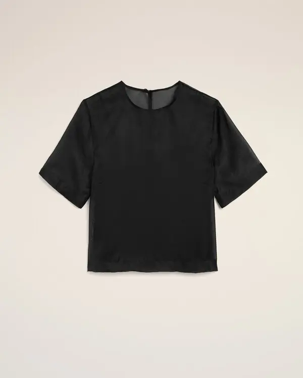 Ami Silk Organza Short Sleeve Top With Under Top - Black