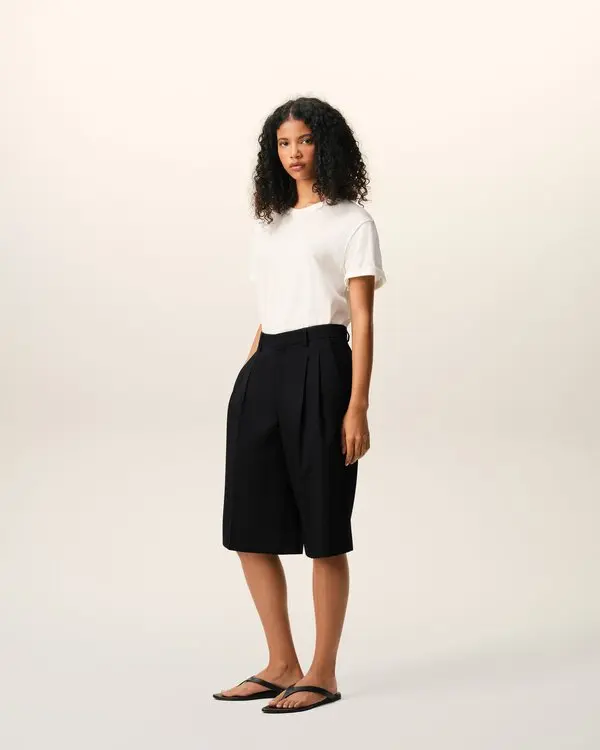 Ami High Waist Wide Leg Wool Gabardine Bermuda Shorts