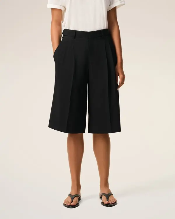 Ami High Waist Wide Leg Wool Gabardine Bermuda Shorts