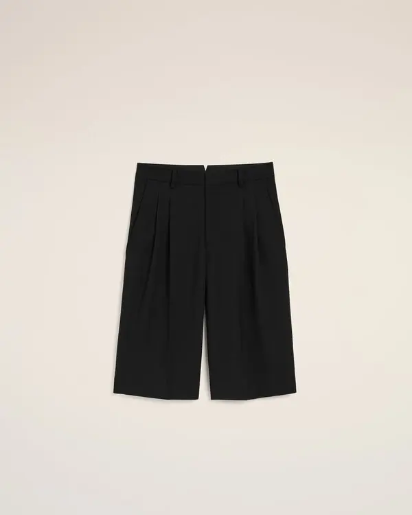 Ami High Waist Wide Leg Wool Gabardine Bermuda Shorts