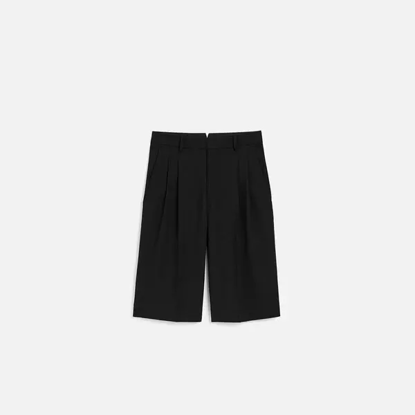 Ami High Waist Wide Leg Wool Gabardine Bermuda Shorts