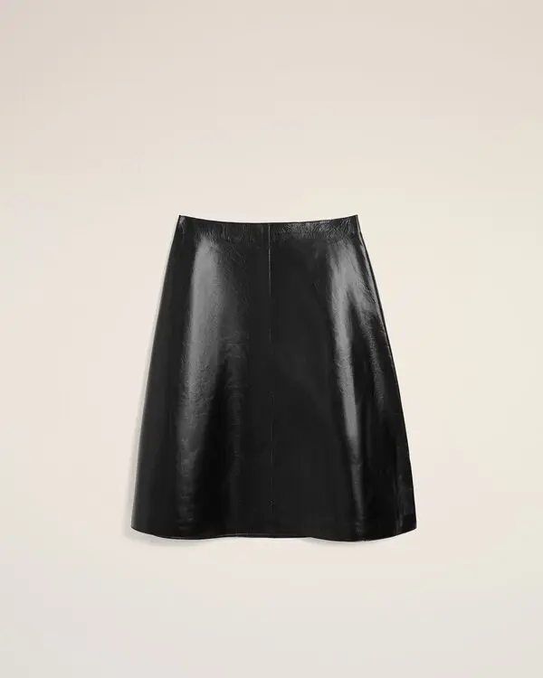 AMI Paris Patent Lamb Leather Midi Trapeze Skirt - Black