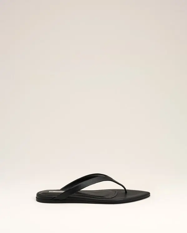 AMI Paris Lamb Leather Pointed Toe Flip Flops - Black