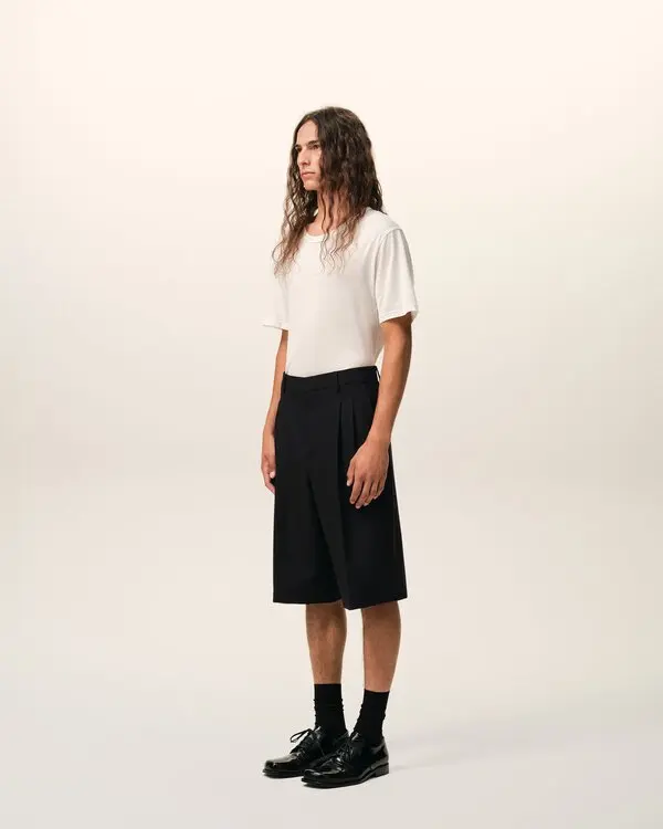 Ami Wool Gabardine Wide Leg Bermuda Shorts