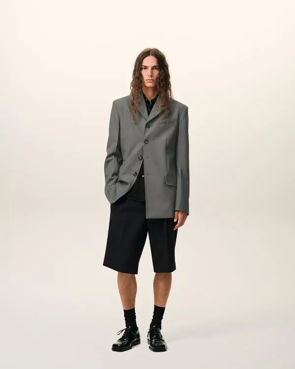 AMI Paris Wool Gabardine Wide Leg Bermuda Shorts