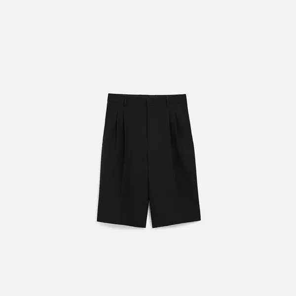 AMI Paris Wool Gabardine Wide Leg Bermuda Shorts