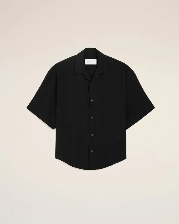 AMI Paris Short Sleeve Embroidered Boxy Shirt - Black