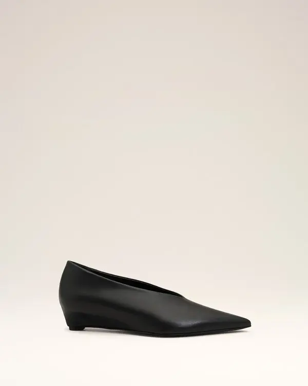 AMI Paris Lamb Leather Pointed Toe Wedge Pump - Black