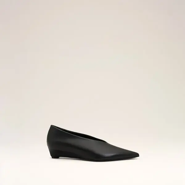 AMI Paris Lamb Leather Pointed Toe Wedge Pump - Black