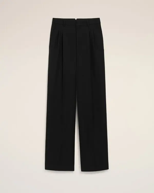 AMI Paris Wool Canvas Wide Leg Trousers - Black